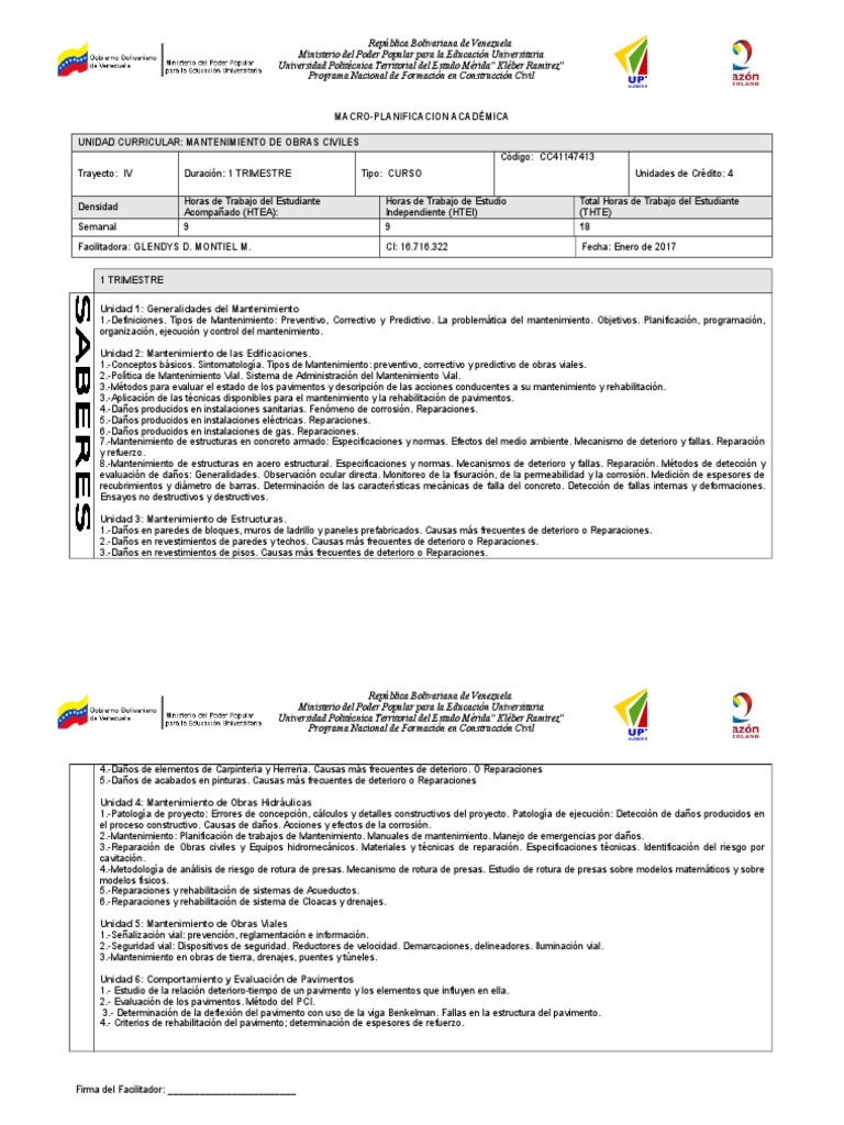 Planificaciön Mantenimiento de Obras Civiles | PDF | Maestros ...