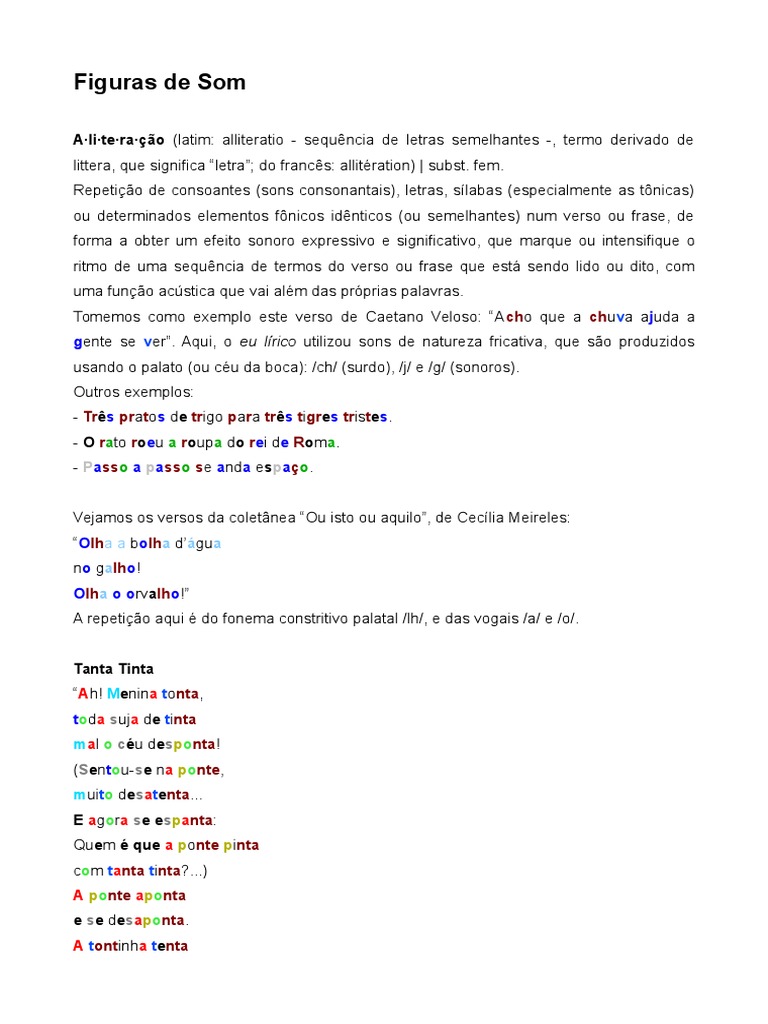 Figuras de Som (Aliteração - Assonância - Onomatopeia - Paranomásia ...