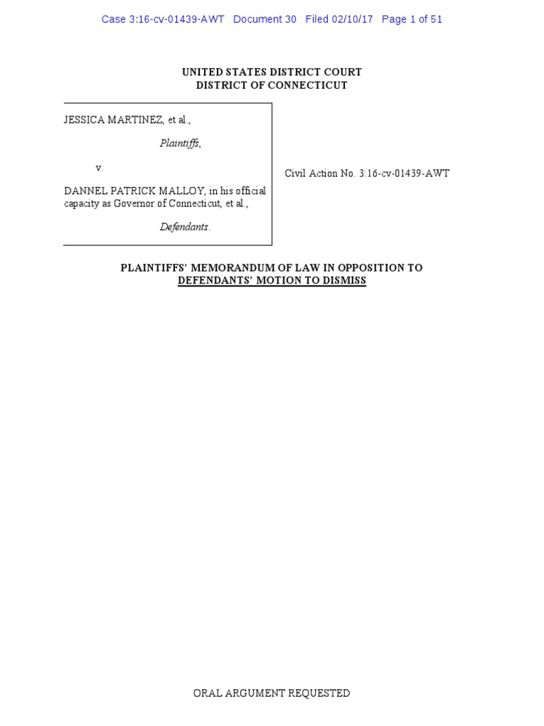 Martinez v. Malloy MTD Opposition Response 2.10.17 | PDF | Standing ...