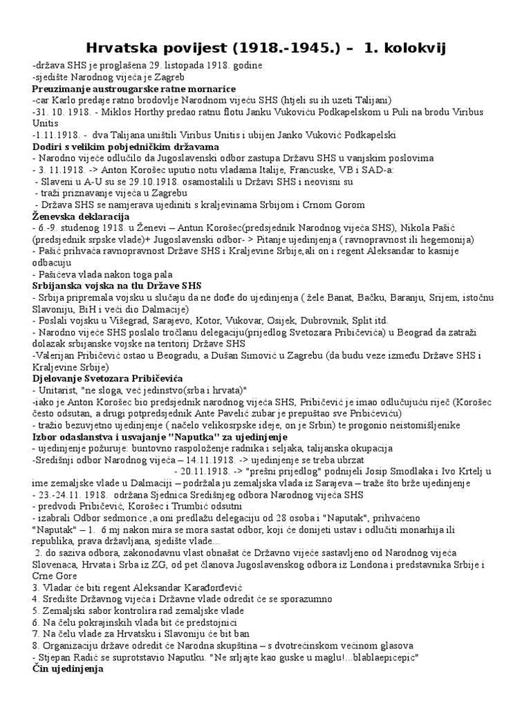Hrvatska Povijest 1918 1945 | PDF