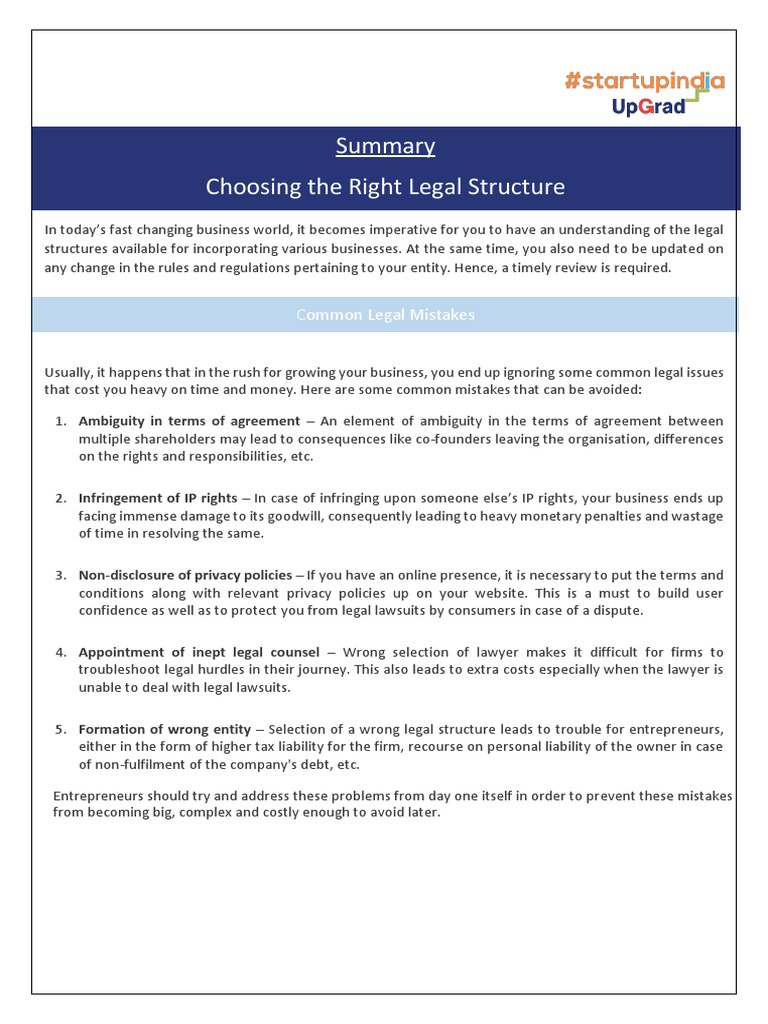 Choosing the Right Legal Structure for Business | PDF | Partnership ...