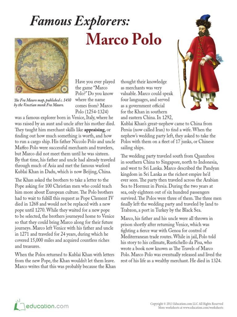Famous Explorers:: Marco Polo | PDF | Marco Polo