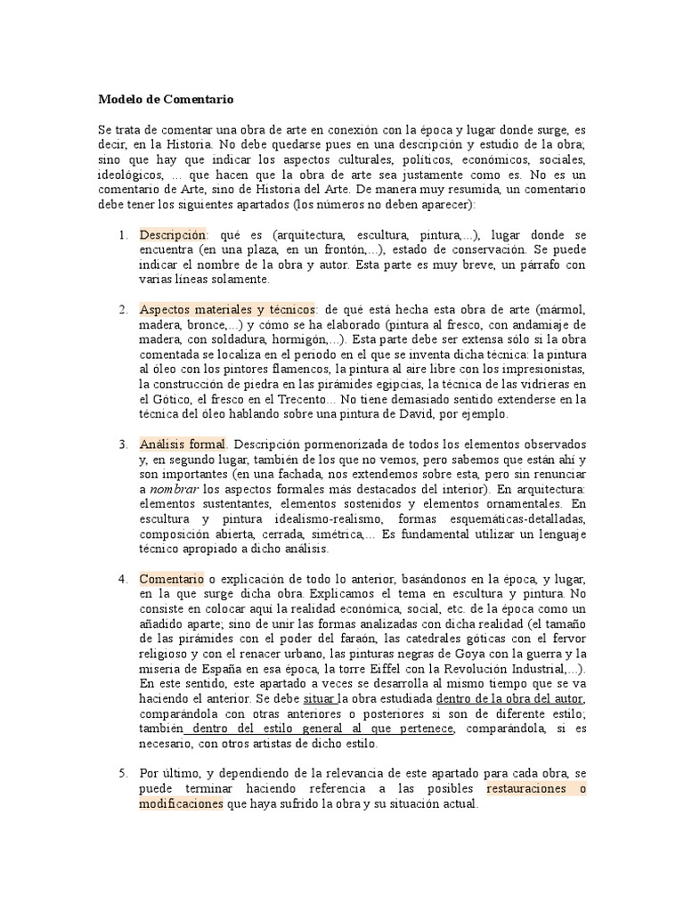 Modelo De Comentario De Arte Pdf Pinturas Pintura Al óleo