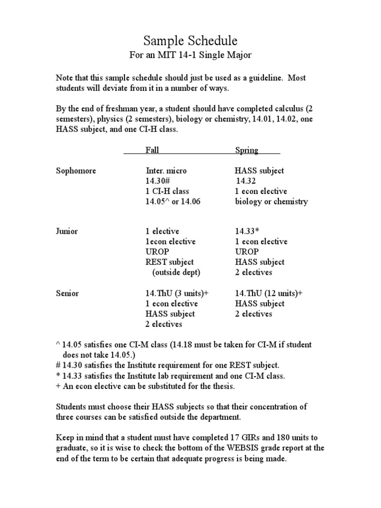 Sample Schedule Single Major | PDF