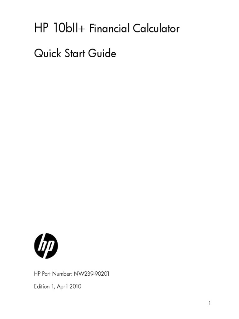 HP 10bII+ Financial Calculator, Quick Start Guide PDF | PDF ...
