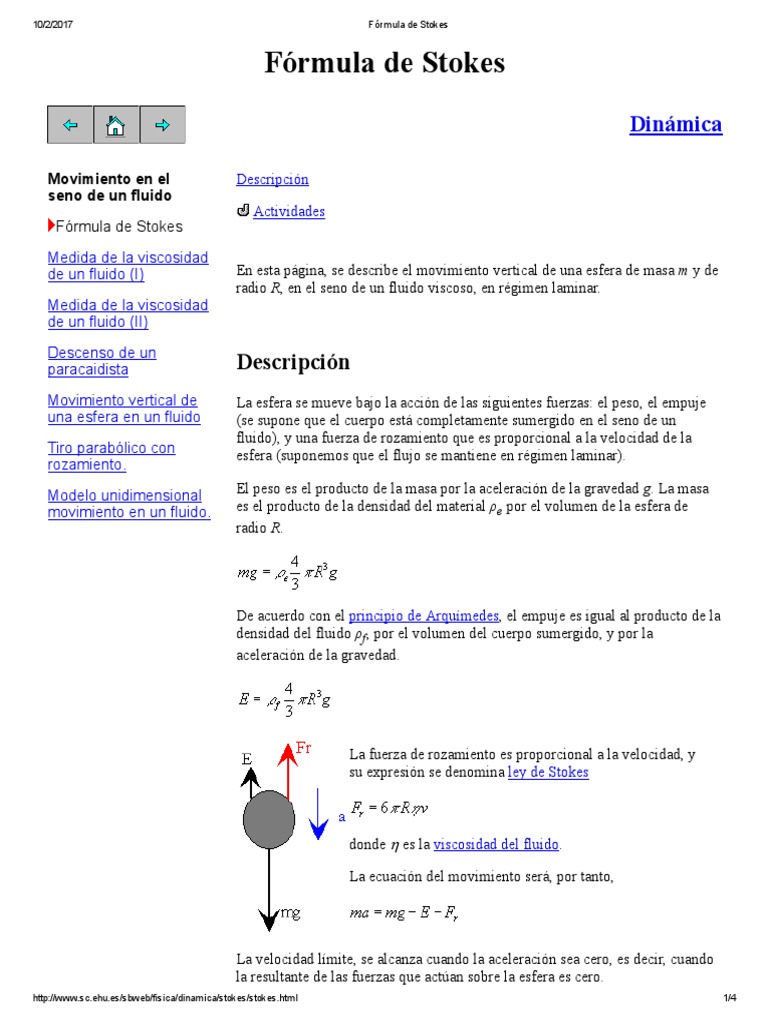 Fórmula de Stokes | PDF | Viscosidad | Fricción