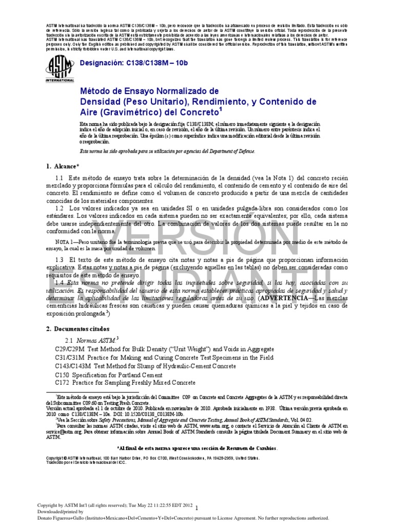 Astm C 138 Masa Unitaria | PDF | Hormigón | Aluminio