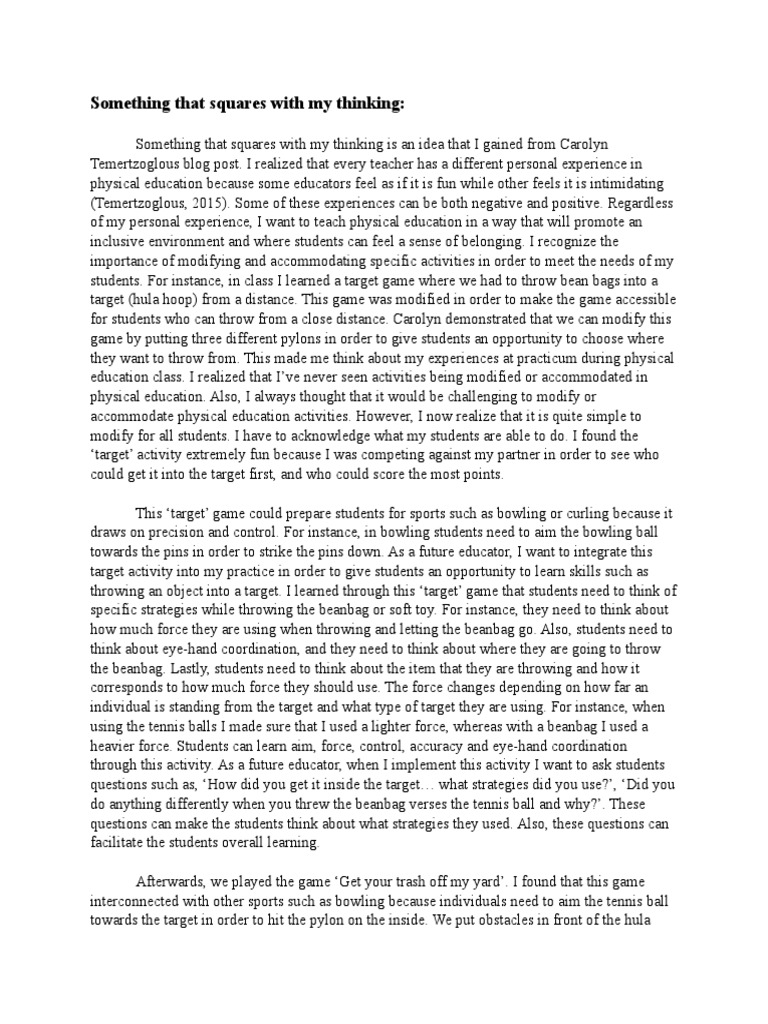 Reflection 3 - Physical Education | PDF | Physical Education | Cognition