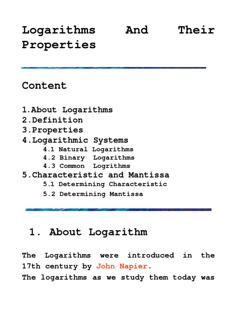 Logarithms and Their Properties | PDF | Logarithm | Numbers