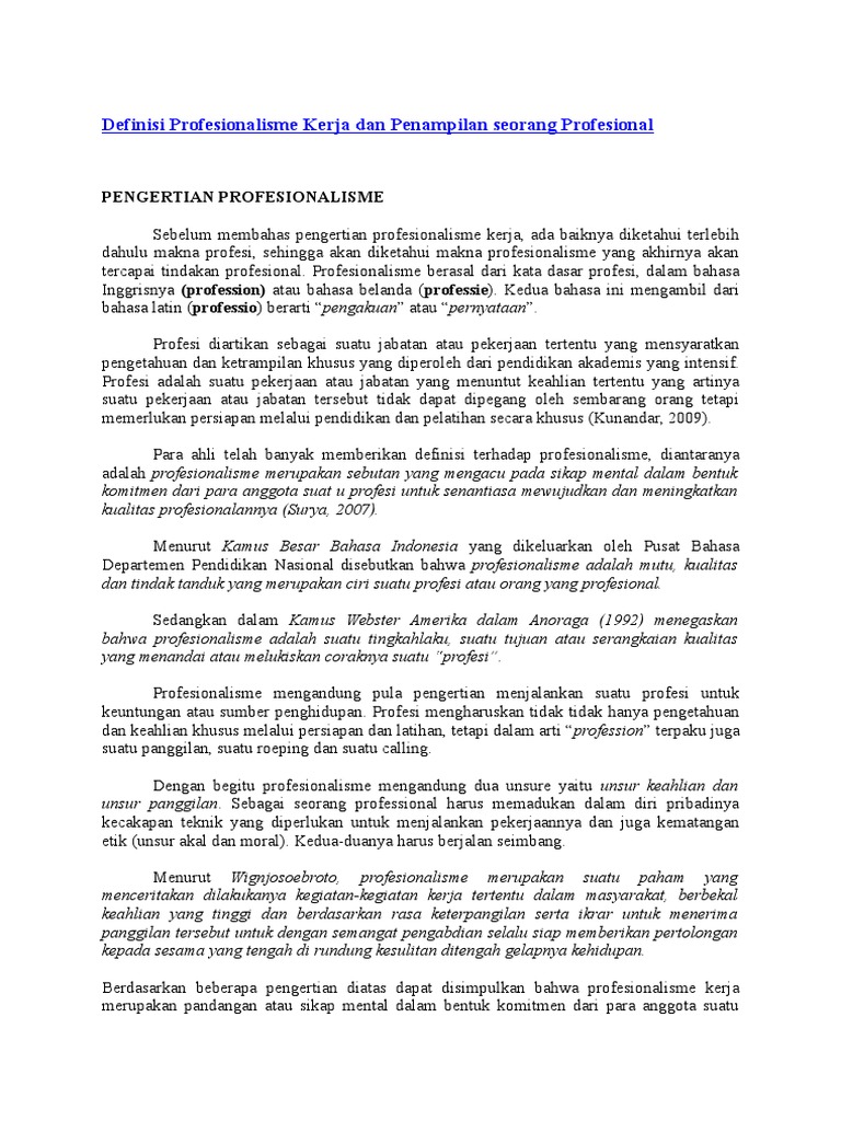 Definisi Profesionalisme Kerja Dan Penampilan Seorang Profesional | PDF ...