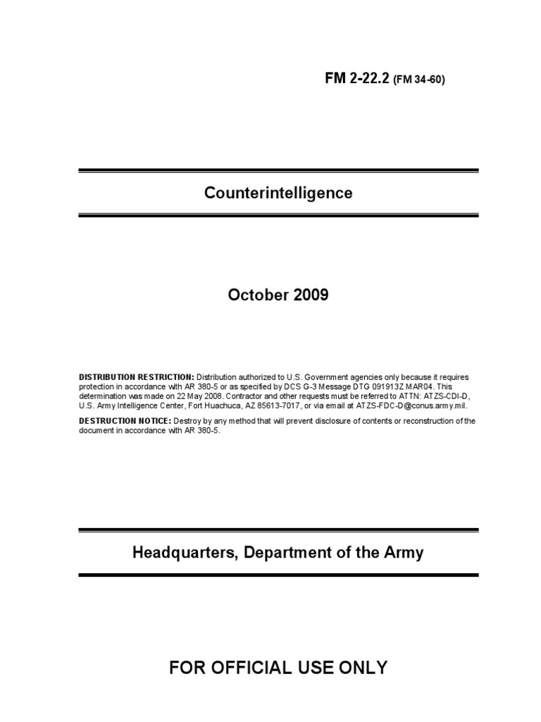 (U-FOUO) U.S. Army FM 2-22.2 Counterintelligence PDF | PDF ...