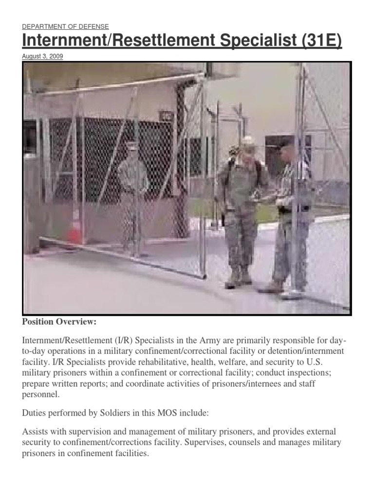 Internment-Resettlement Specialist (31E) PDF | PDF | Prison | Law ...