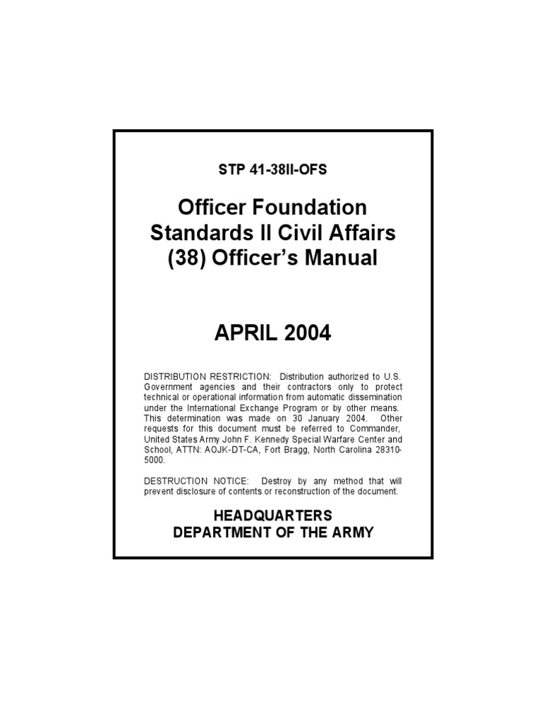Restricted U.S. Army Civil Affairs Officer Training Manual STP 41-3811 ...