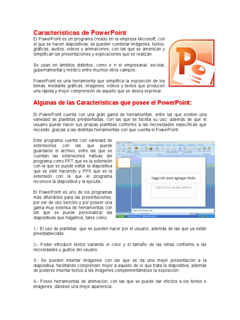 Características de PowerPoint | Microsoft PowerPoint | Informática