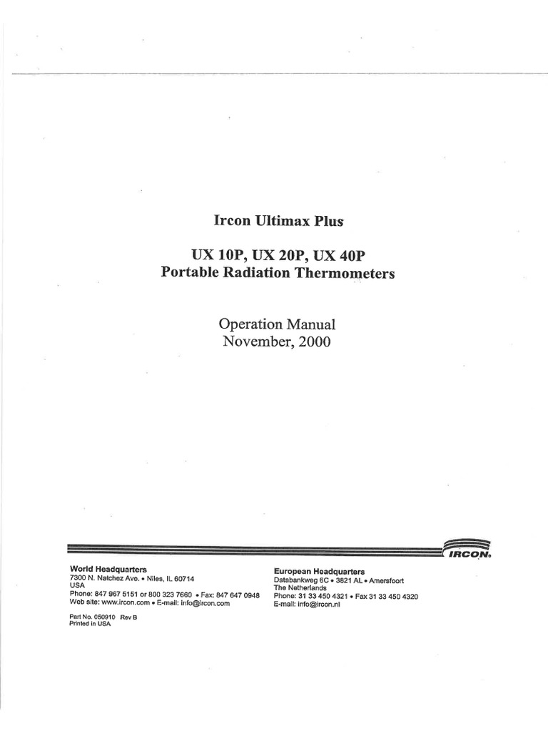 Operating Manual IRCON Ultimax Plus | PDF