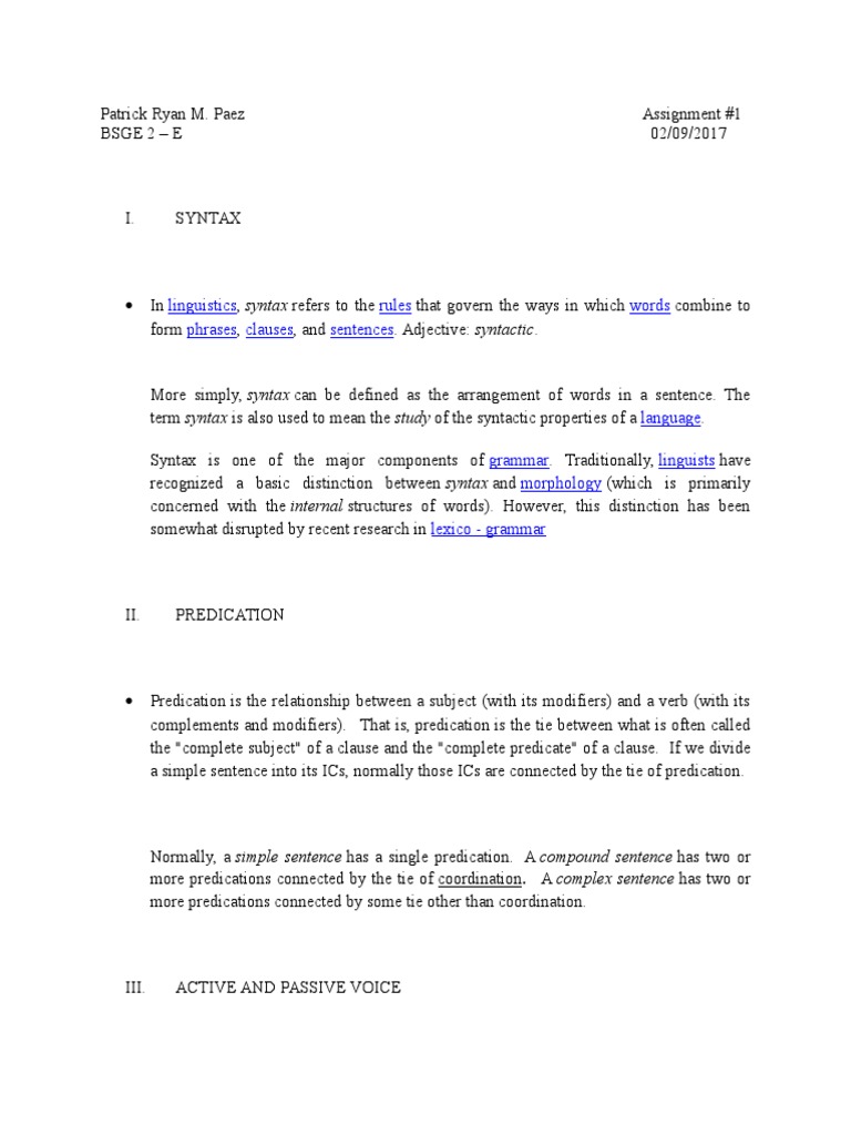 Patrick Ryan M SYNTAX | PDF | Syntax | Predicate (Grammar)