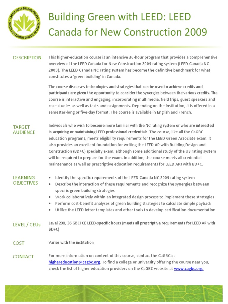 Building Green With LEED: LEED Canada For New Construction 2009 ...