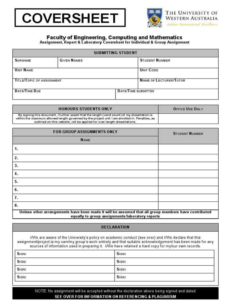 Assignment Coversheet | PDF | Plagiarism | Academic Dishonesty