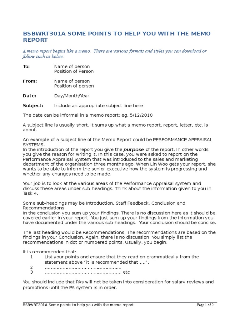 Some Points To Help You With The Memo Report | PDF | Business