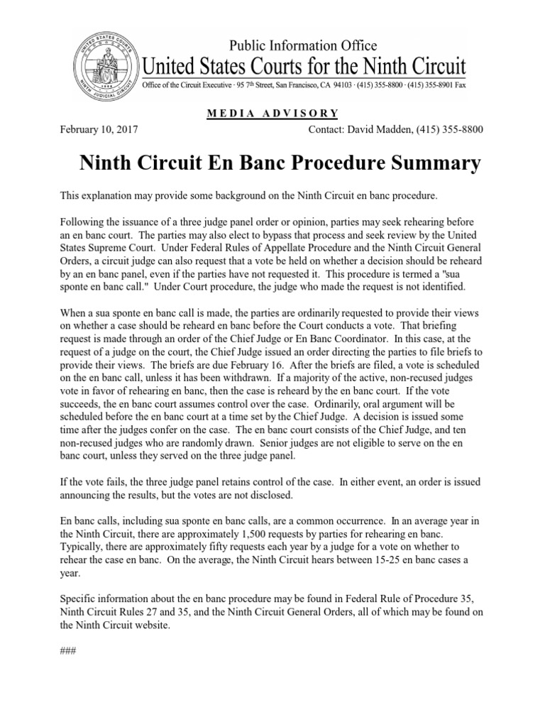 Ninth Circuit en Banc Procedure Summary: Media Advisory | Download Free ...