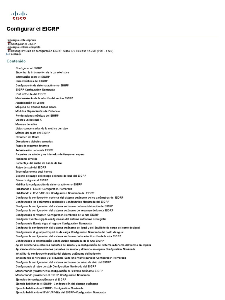 Configurar El EIGRP PDF | PDF | Enrutador (Computación) | Yo Pv6