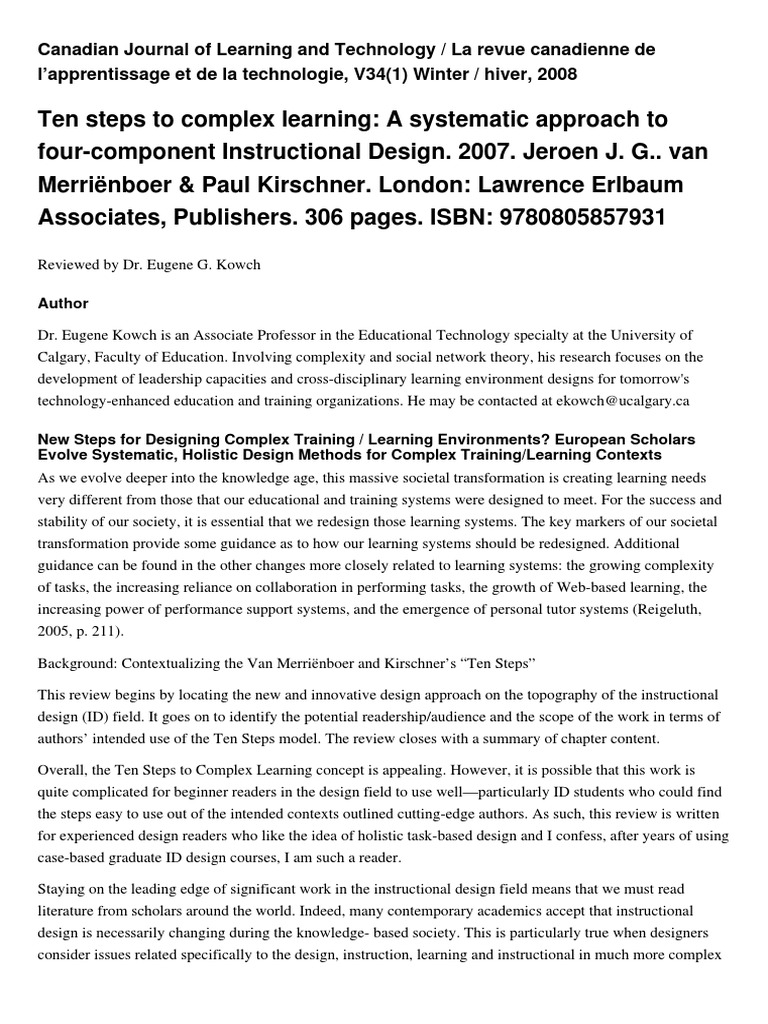 Ten Steps To Complex Learning | PDF | Instructional Design | Learning