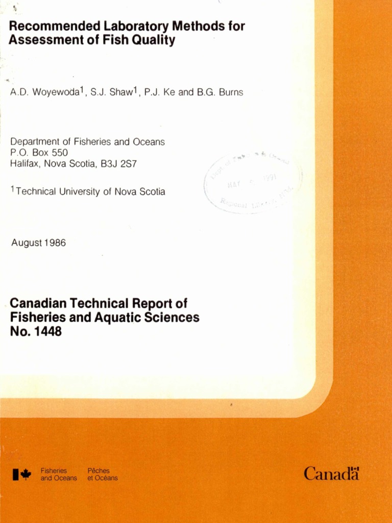 Laboratory Methods for Assessing Fish Quality: A Guide to Standard ...