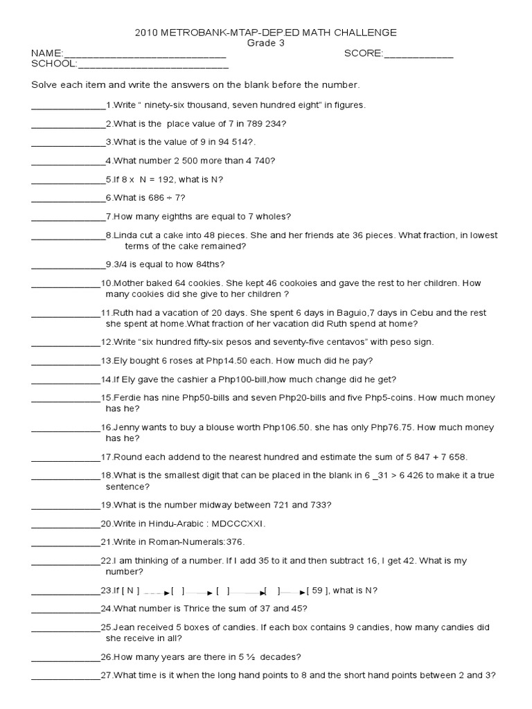 2010 Metrobank-mtap-Dep - Ed Math Challenge Reviewer | PDF | Teaching ...