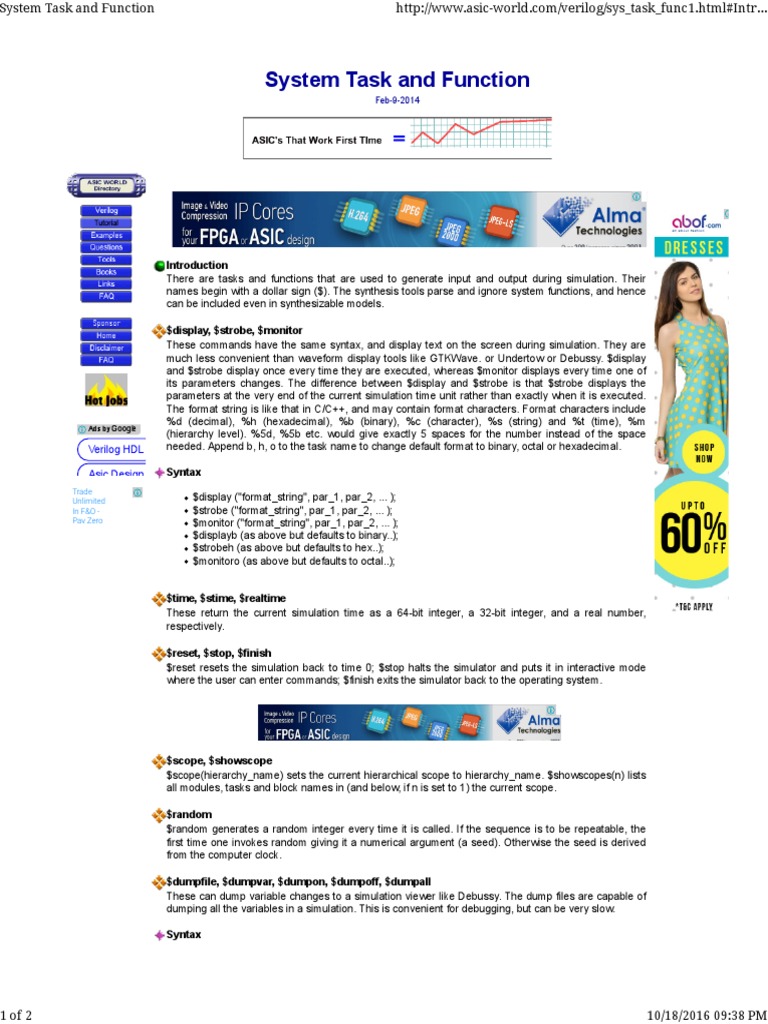 System Task And Function Verilog Hdl Asic Design Pdf Hardware Description Language Scope 5805