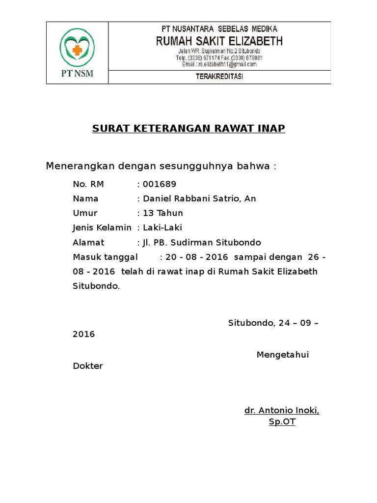 Surat Keterangan Rawat Inap | PDF