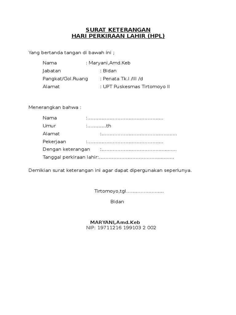 Surat Keterangan HPL dari Bidan | PDF | Olahraga & Rekreasi