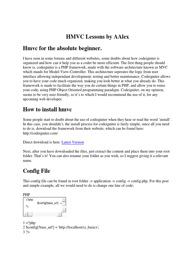 HMVC Lessons by Aalex HMVC For The Absolute Beginner.: Latest Version | PDF