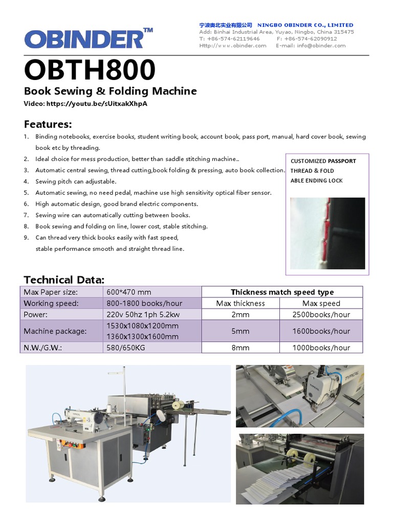 Obinder OBTH800 Automatic Book Sewing and Folding Machine | PDF ...