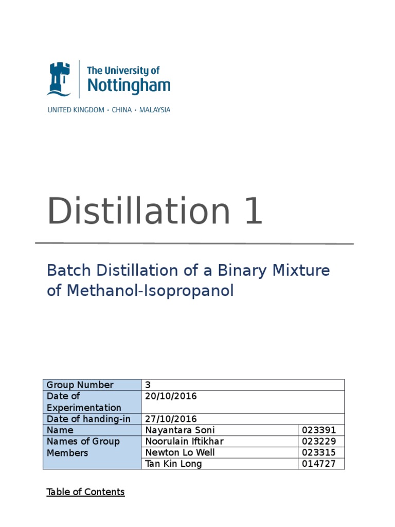 Batch Distillation Laboratory Report | PDF | Distillation | Chemical ...