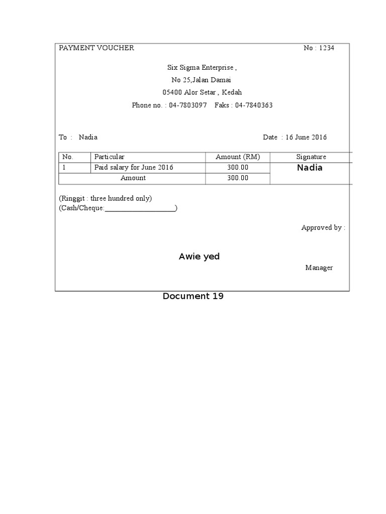 Baucar Bayaran - Ain | Business Documents | Cheque