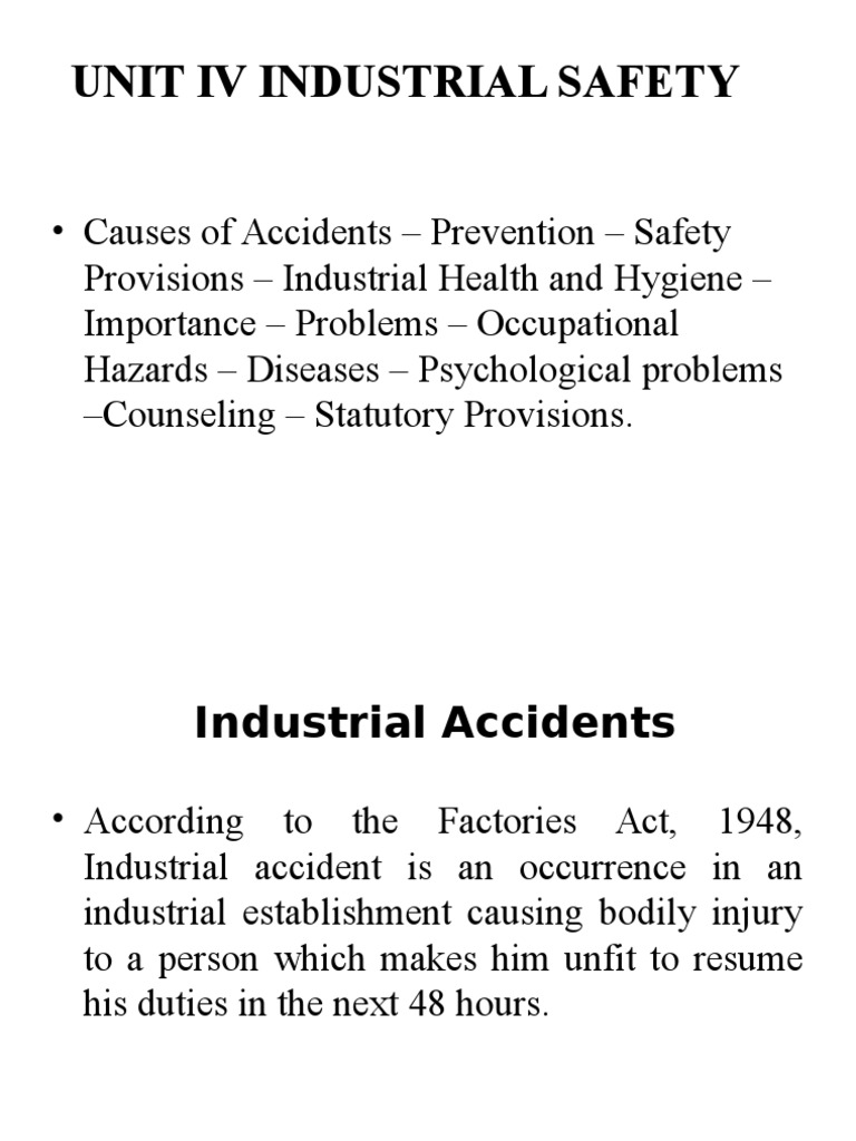 Unit IV Industrial Safety | PDF | Occupational Hygiene | Occupational ...