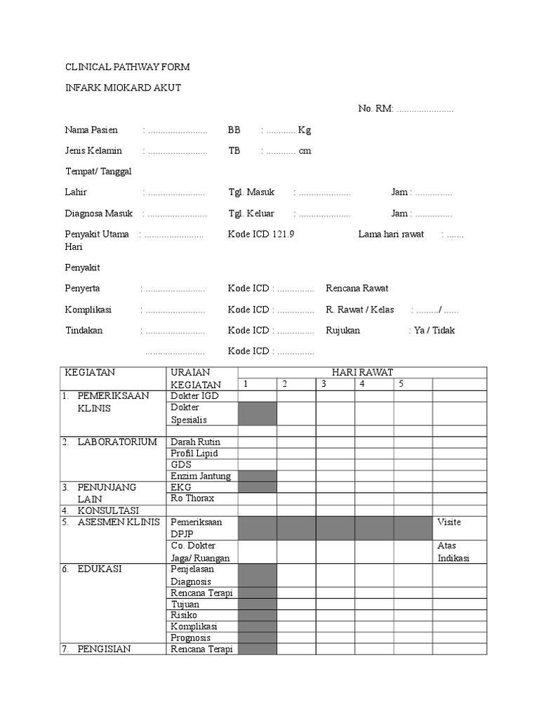 Clinical Pathway Form Infark Miokard Akut | PDF