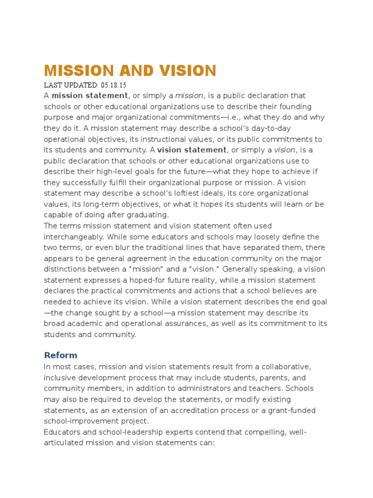 Mission and Vision | PDF | Goal | Curriculum