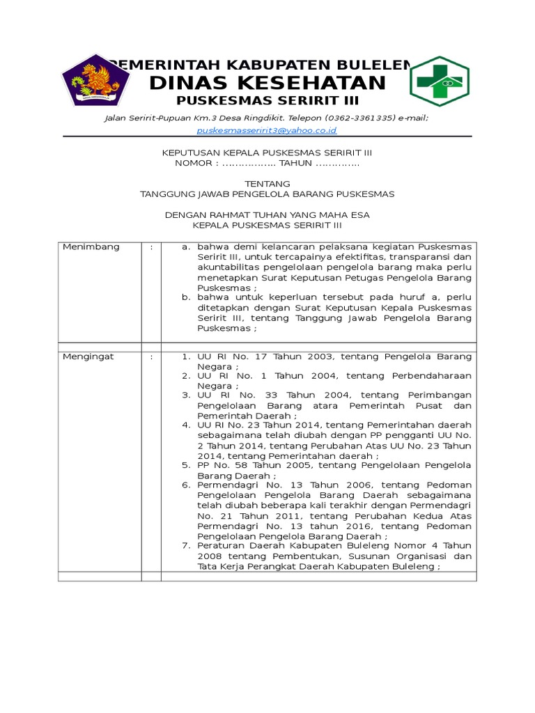 SK Dan Uraian Tugas Dan Tanggungjawab Pengelola Barang | PDF