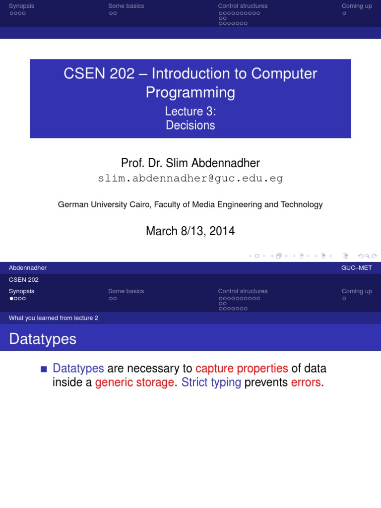 Lecture03.Beamer 14099 | PDF | Data Type | Control Flow