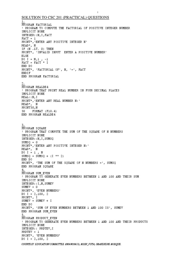 Solution To CSC 201 (Practical) Questions: Courtesy: Education ...