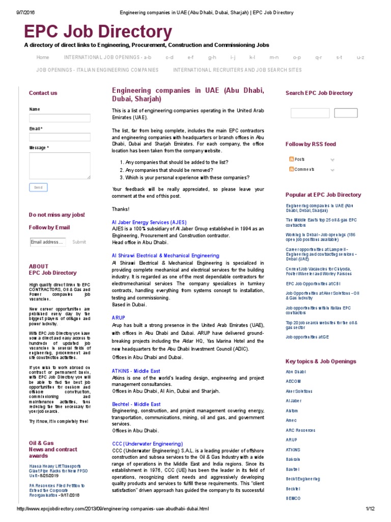 Engineering Companies in UAE (Abu Dhabi, Dubai, Sharjah) - EPC Job Directory | PDF | United Arab ...