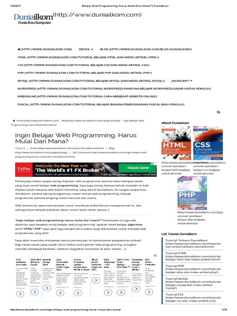 Belajar Web Programming, Harus Mulai Dari Mana - Duniailkom | PDF