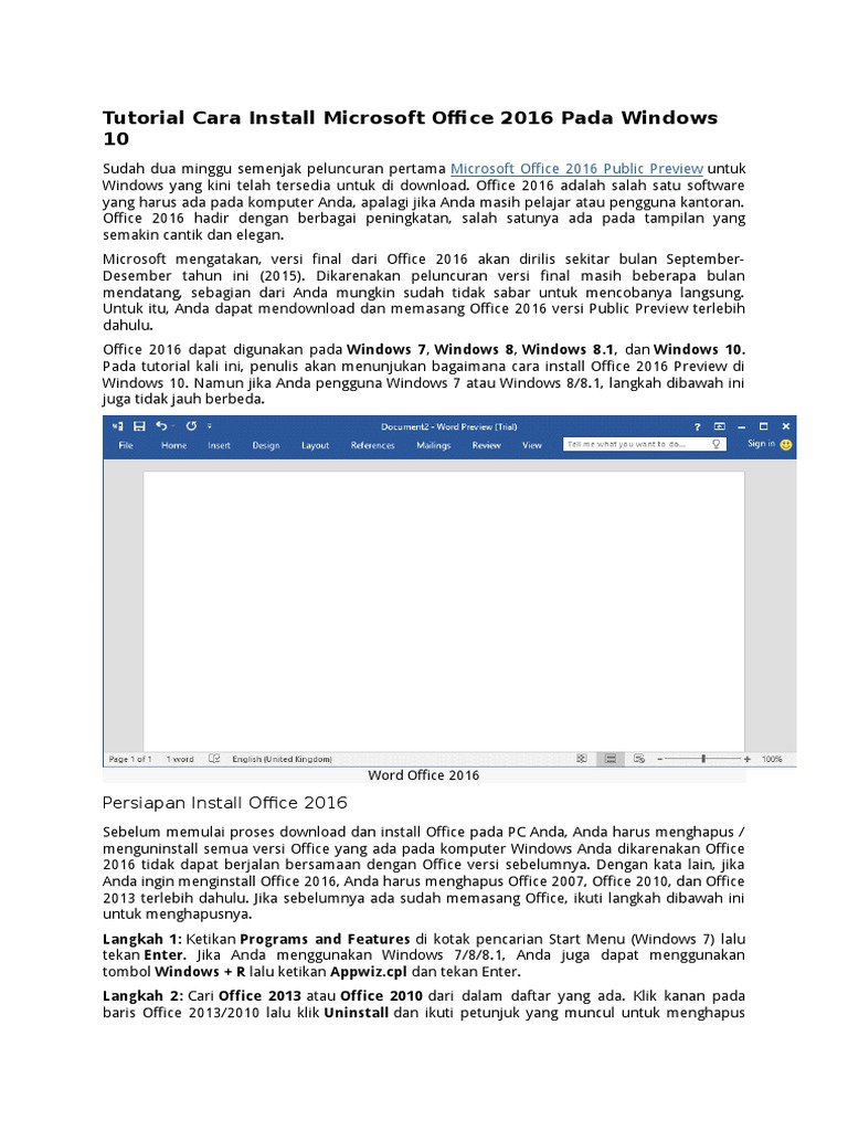 Tutorial Cara Install Microsoft Office 2016 Pada Windows 10 | PDF