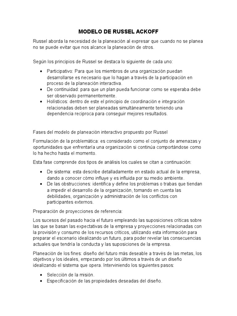 Modelo de Russel Ackoff | PDF | Planificación | Conceptos psicologicos