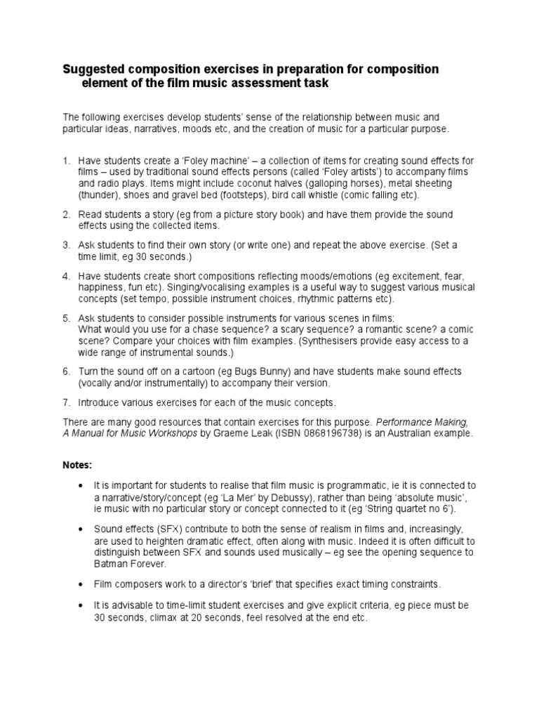 Filmmusic Suggested Composition Exercises | PDF