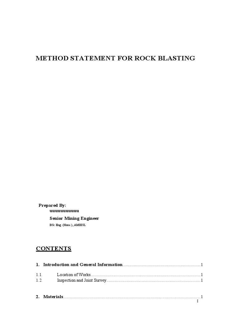 Method Statement For Blasting | PDF | Drilling | Nature