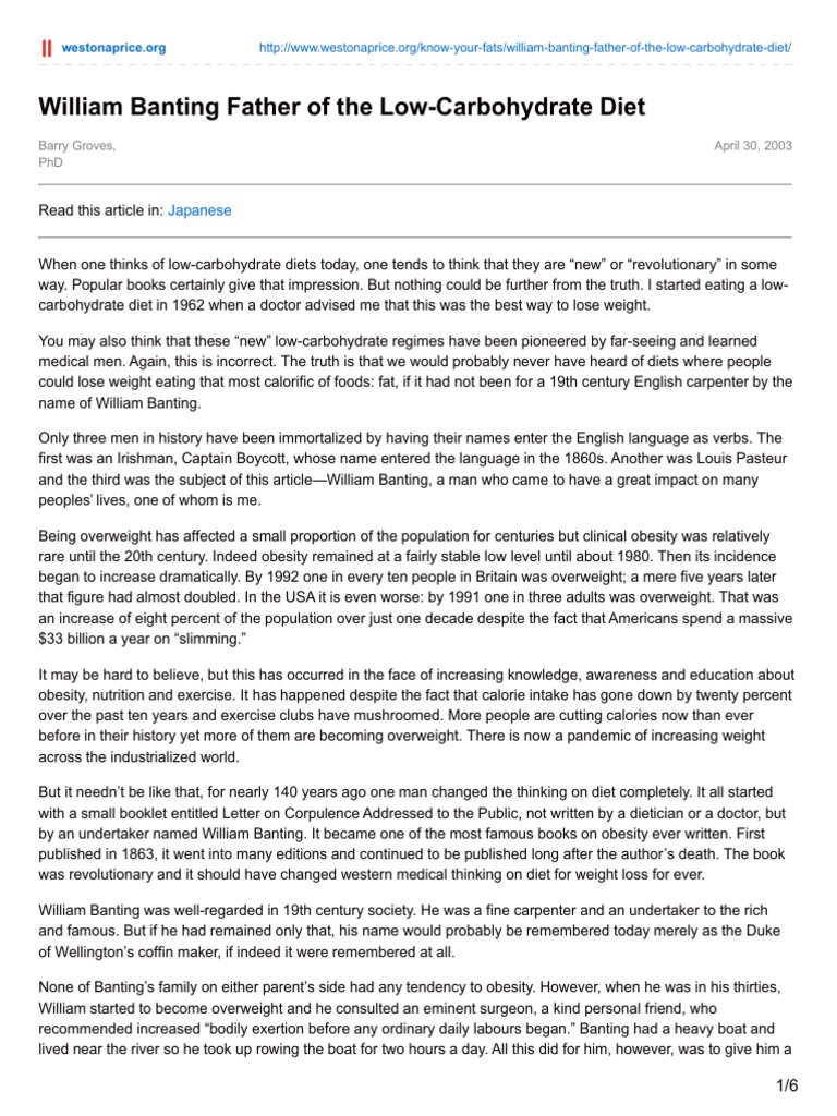 William Banting Father of the Low-Carbohydrate Diet | Dieting | Low ...