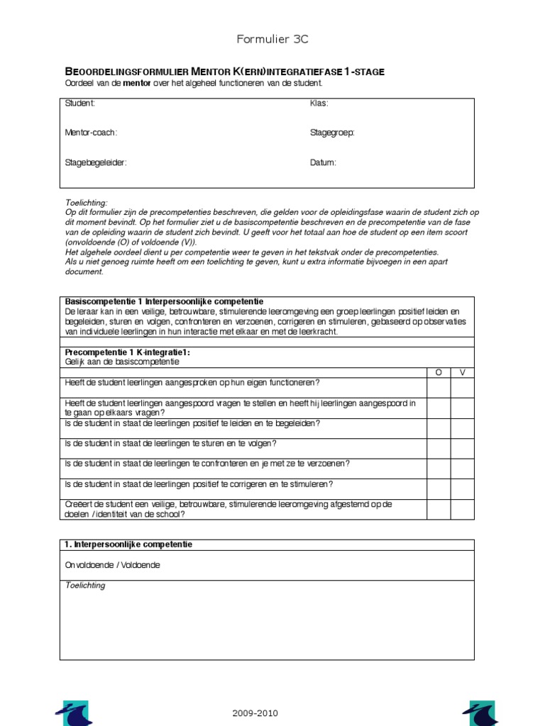 Formulier 3C-Beoordeling Mentor K-Integratiefase 1-1