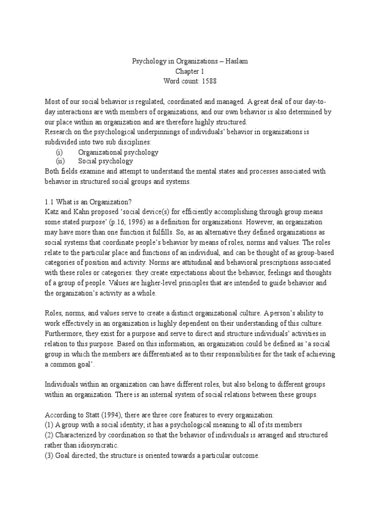 Psychology in Organizations - Haslam Summary Chapter 1 | PDF | Economic ...